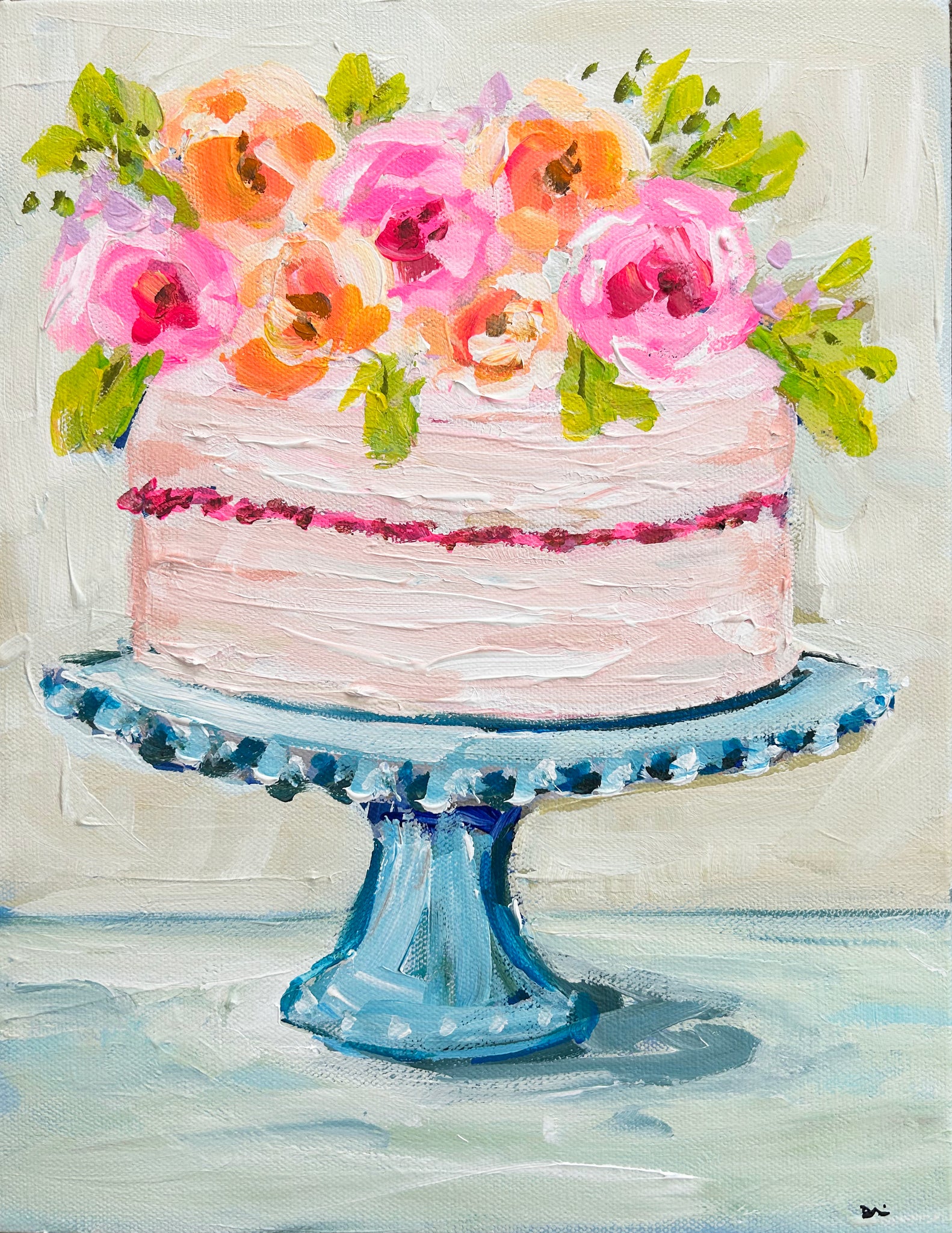 Cake Original Painting on Canvas, "Flower Cake" 11x14 | Maren Devine ...