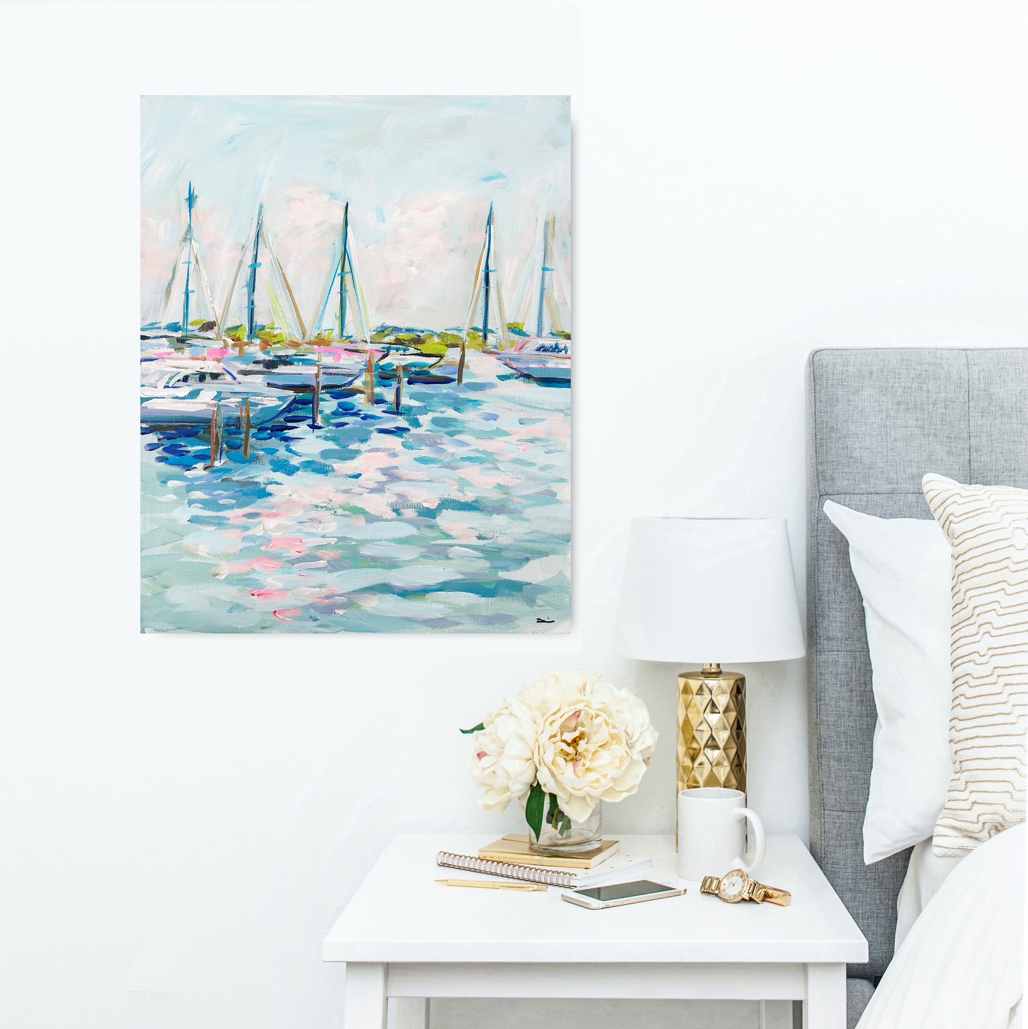 Sailboats Print on Paper or Canvas, "Marina at Dusk" | Maren Devine Art ...