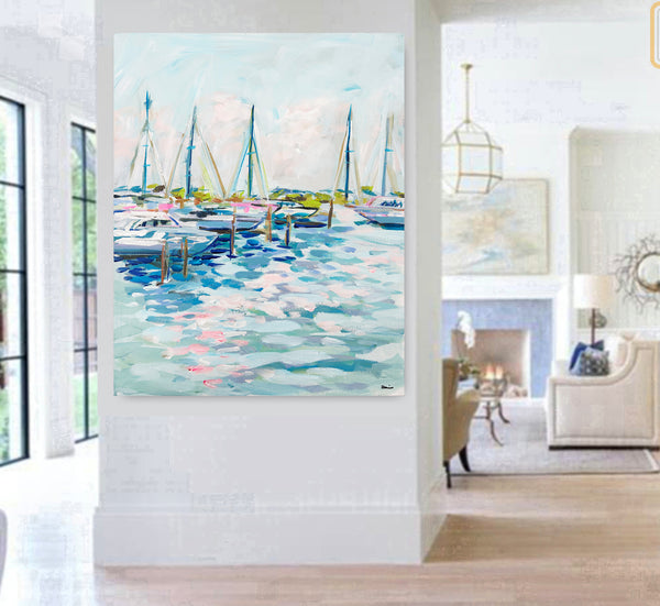 Sailboats Print on Paper or Canvas, "Marina at Dusk" | Maren Devine Art ...
