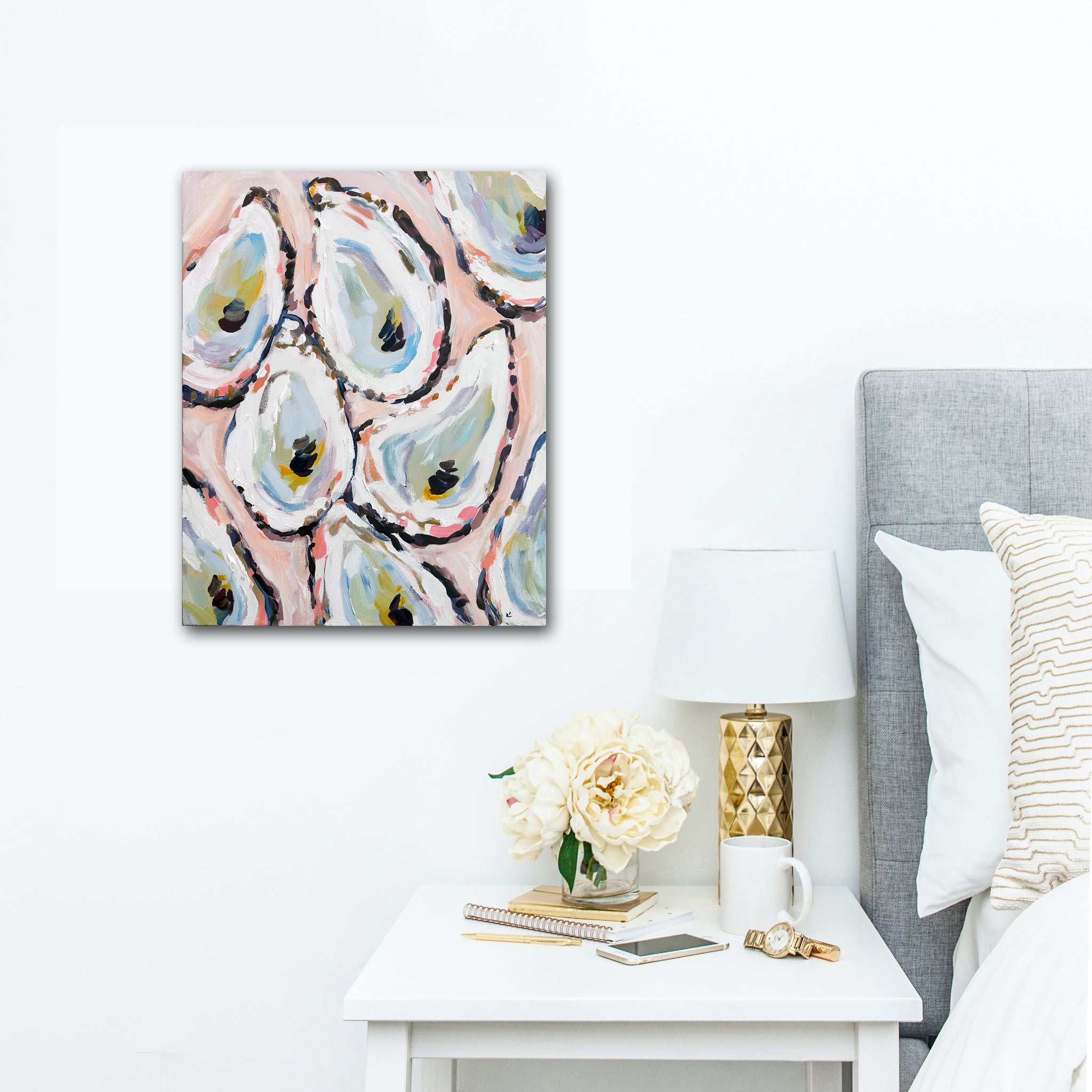 Oyster Print on Paper or Canvas "Oysters on Pink" | Maren Devine Art, LLC