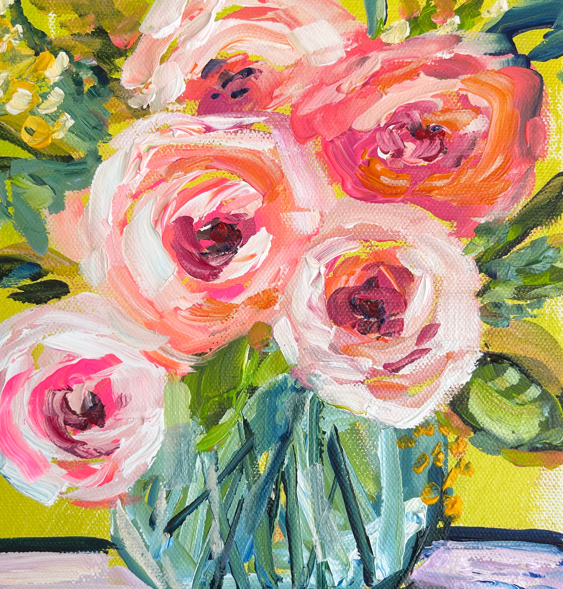 Impressionist Flowers Painting on Canvas "Whimsical Roses" 8" x 10 ...