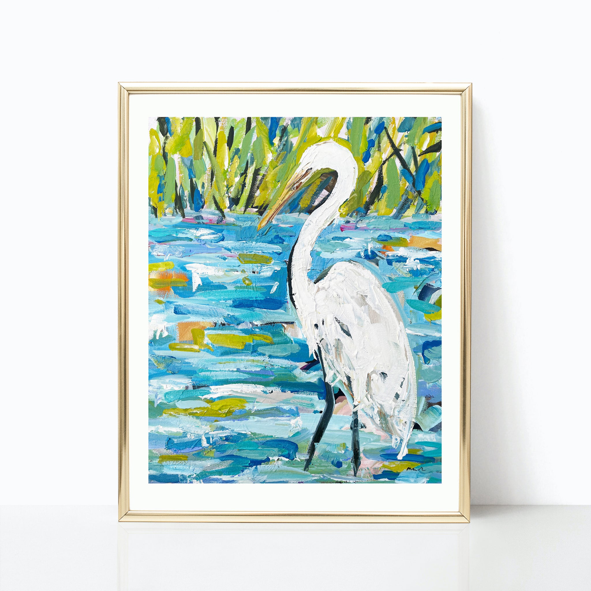 Egret Print on Paper or Canvas, "Abstract Egret" | Maren Devine Art, LLC