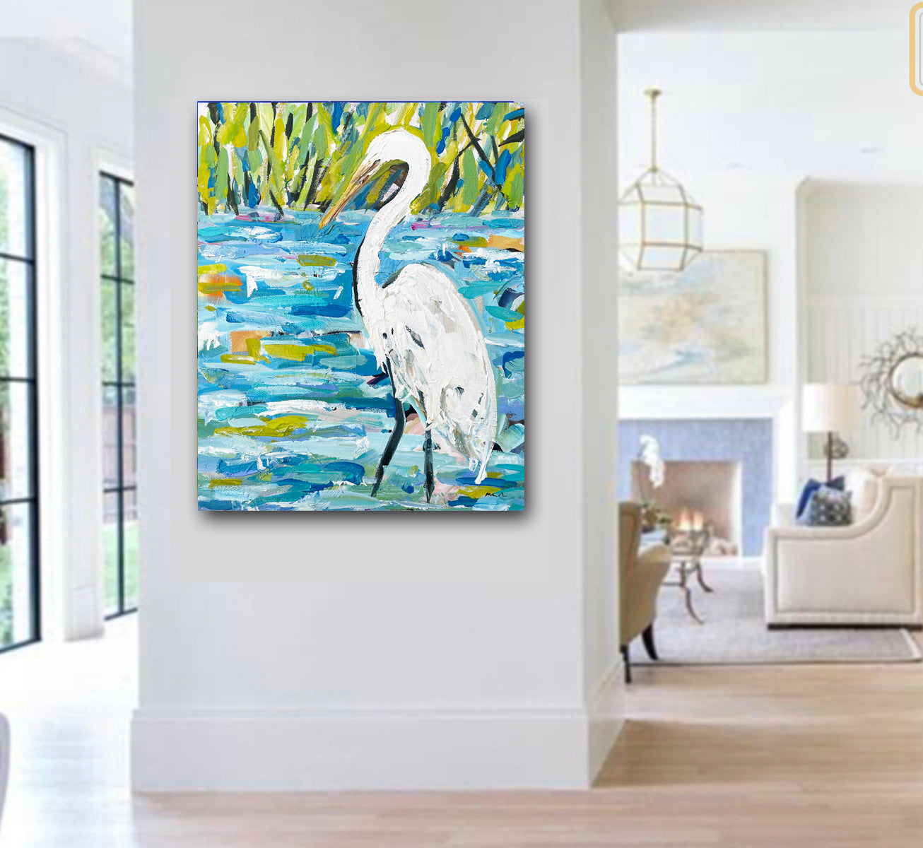 Egret Print on Paper or Canvas, "Abstract Egret" | Maren Devine Art, LLC