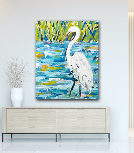 Egret Print on Paper or Canvas, "Abstract Egret" | Maren Devine Art, LLC