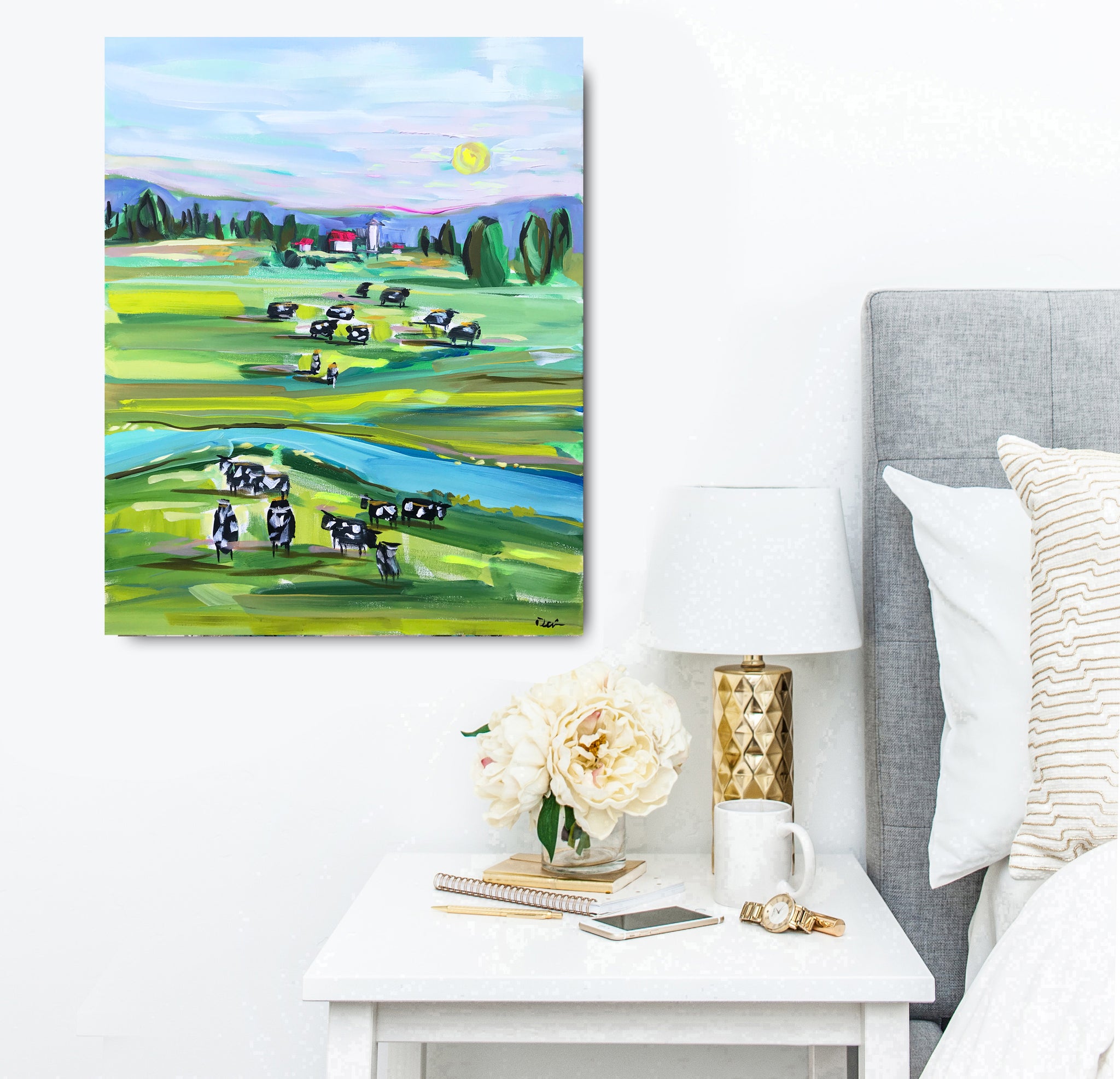 Abstract Farm Print on Paper or Canvas, "Cows at Sunset" | Maren Devine ...