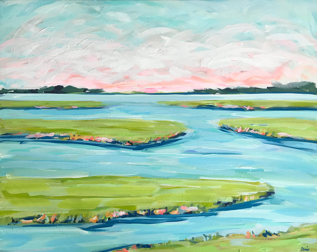 Abstract Marsh Painting on Canvas, 24x30 on Canvas, "Dusky Sky Marsh ...