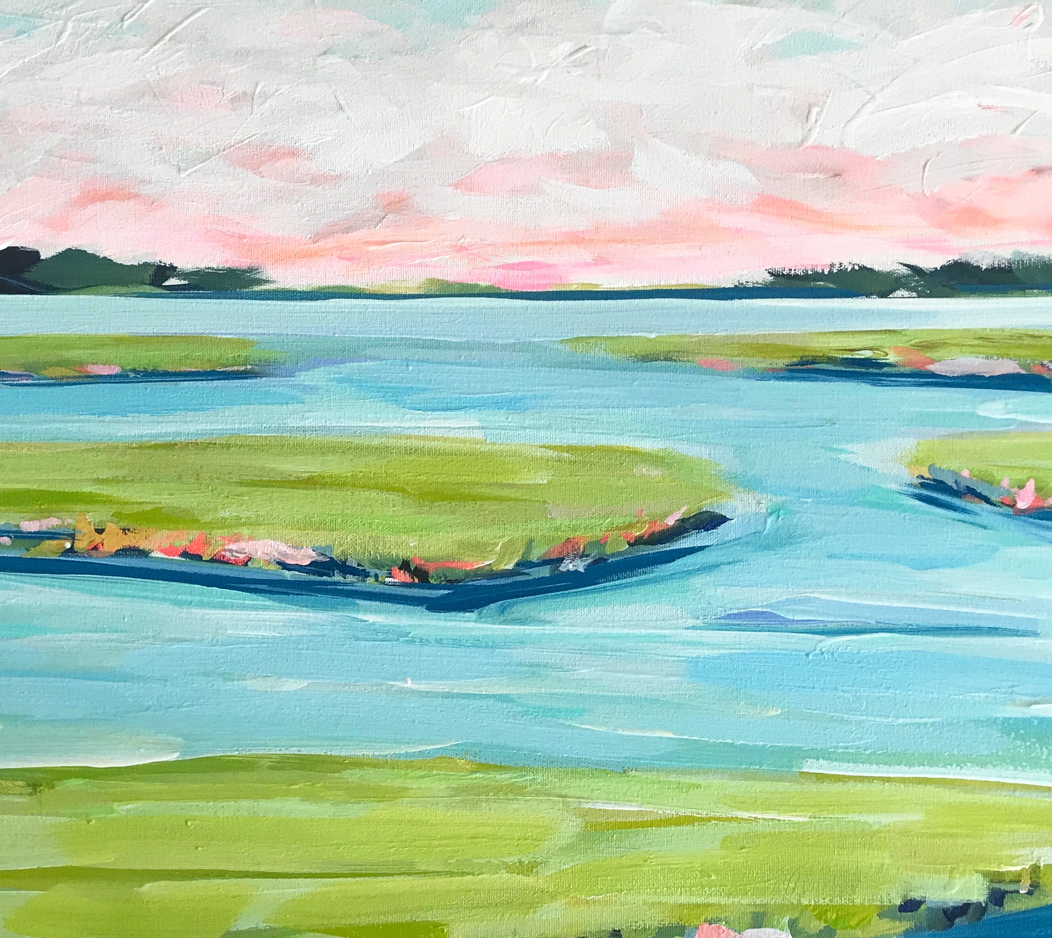 Abstract Marsh Painting on Canvas, 24x30 on Canvas, "Dusky Sky Marsh ...
