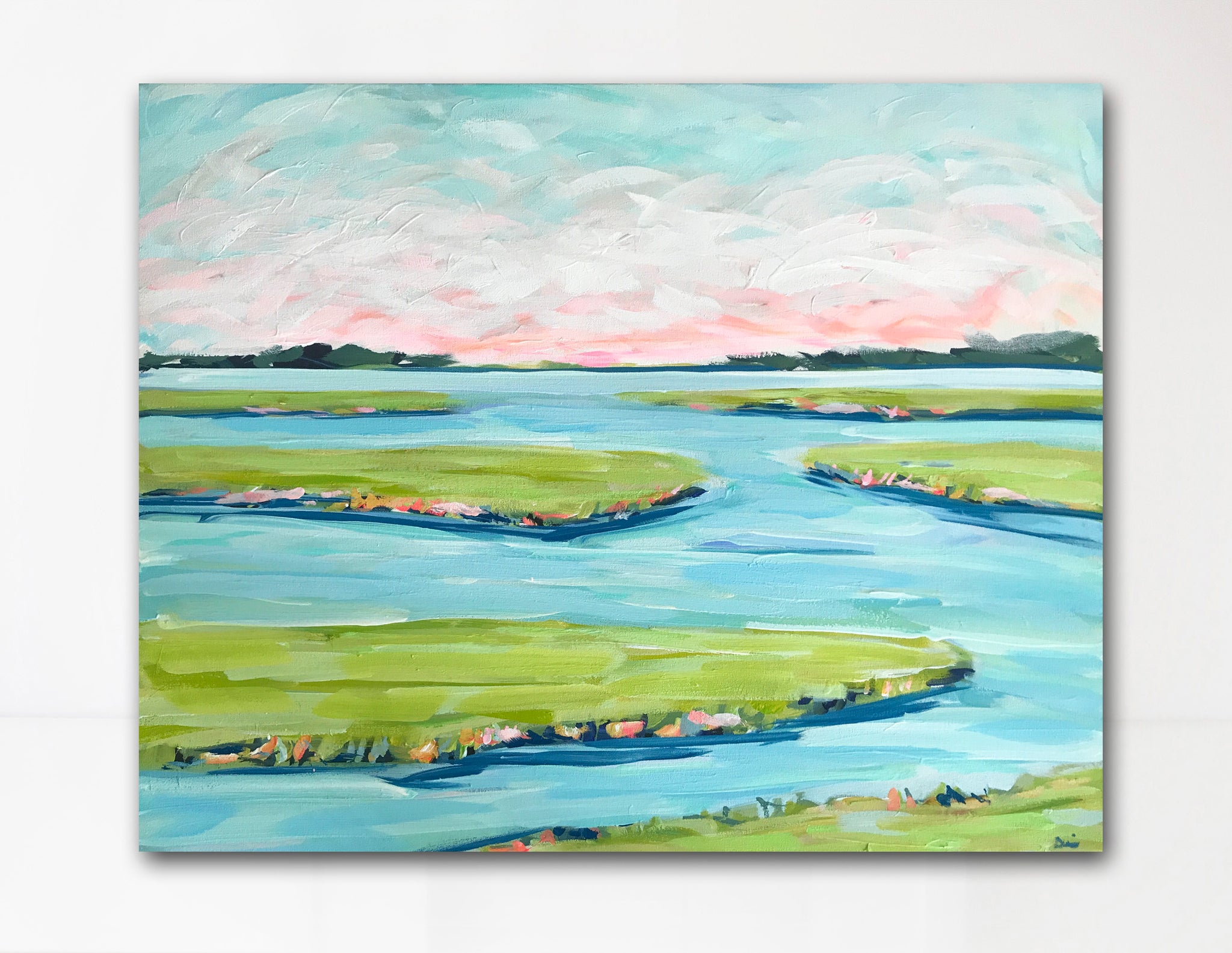 Abstract Marsh Painting on Canvas, 24x30 on Canvas, "Dusky Sky Marsh ...
