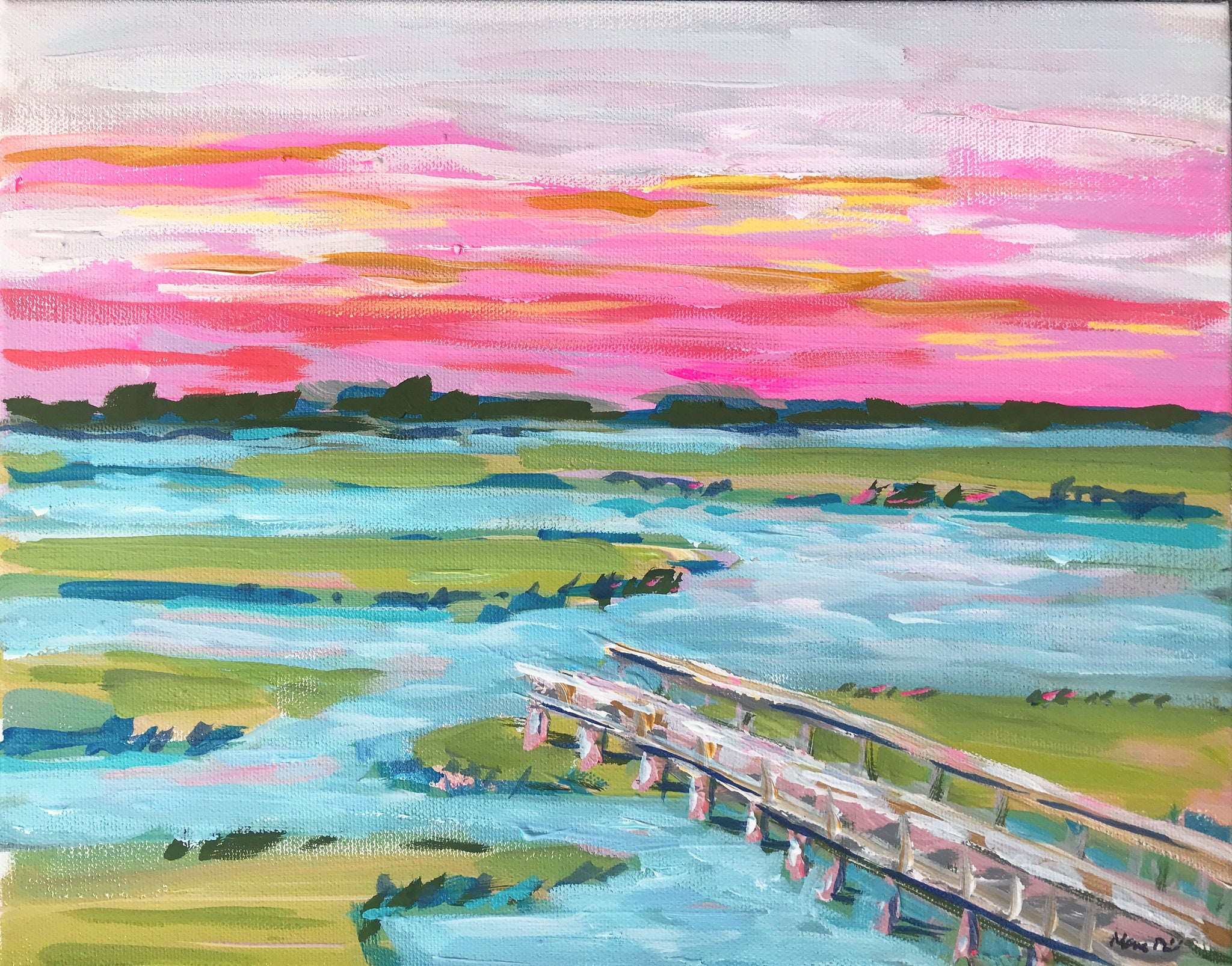 Original Marsh Painting on Canvas 11x14 "Marsh Before Nightfall ...