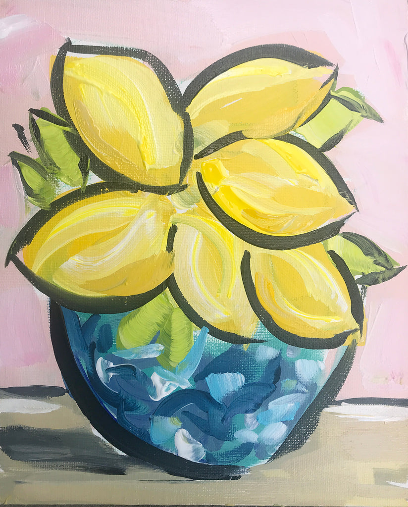 Original Small Painting on Canvas Board, "Lemons 1" | Maren Devine Art, LLC