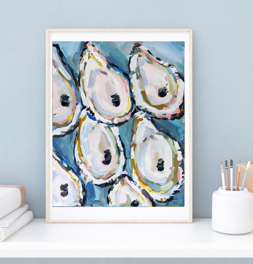 Oyster Print on Paper or Canvas "Oyster Shells on Blue" | Maren Devine ...