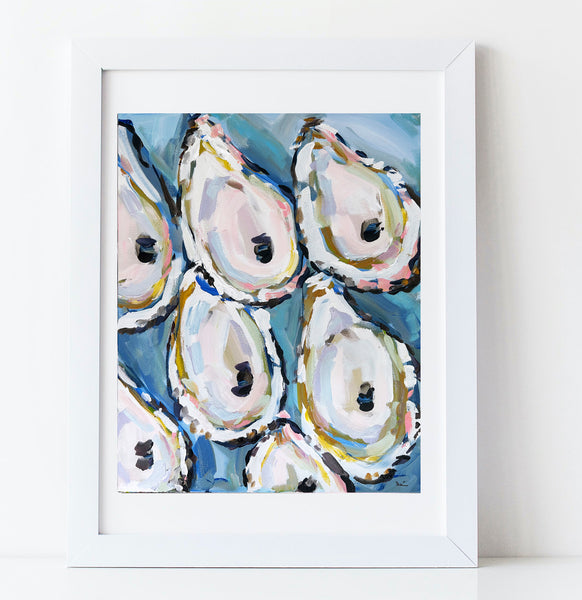 Oyster Print on Paper or Canvas "Oyster Shells on Blue" | Maren Devine ...