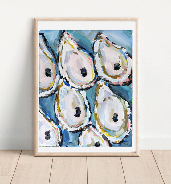 Oyster Print on Paper or Canvas "Oyster Shells on Blue" | Maren Devine ...