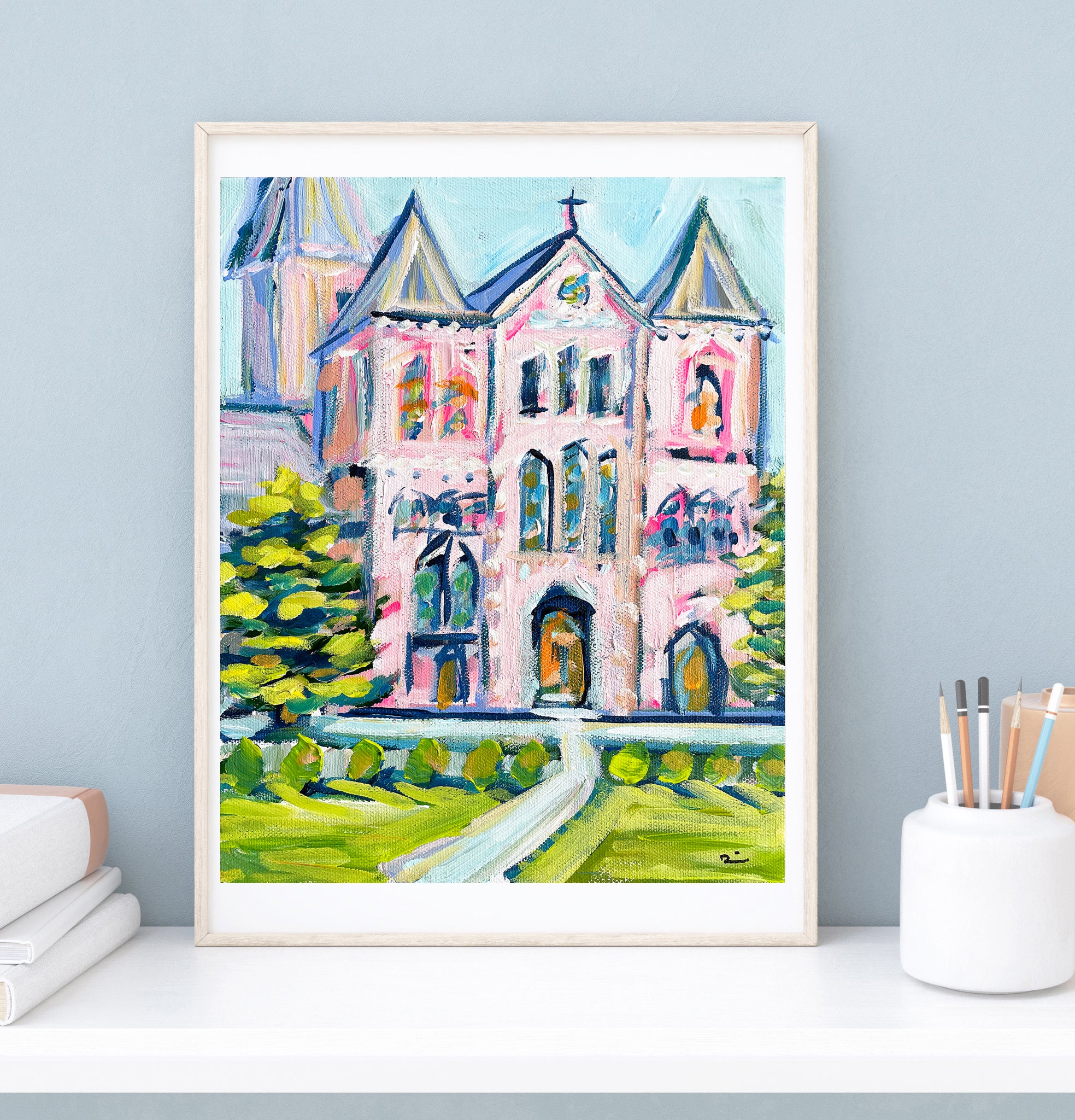 Church Print on Paper or Canvas, "Pink Cathedral" | Maren Devine Art, LLC