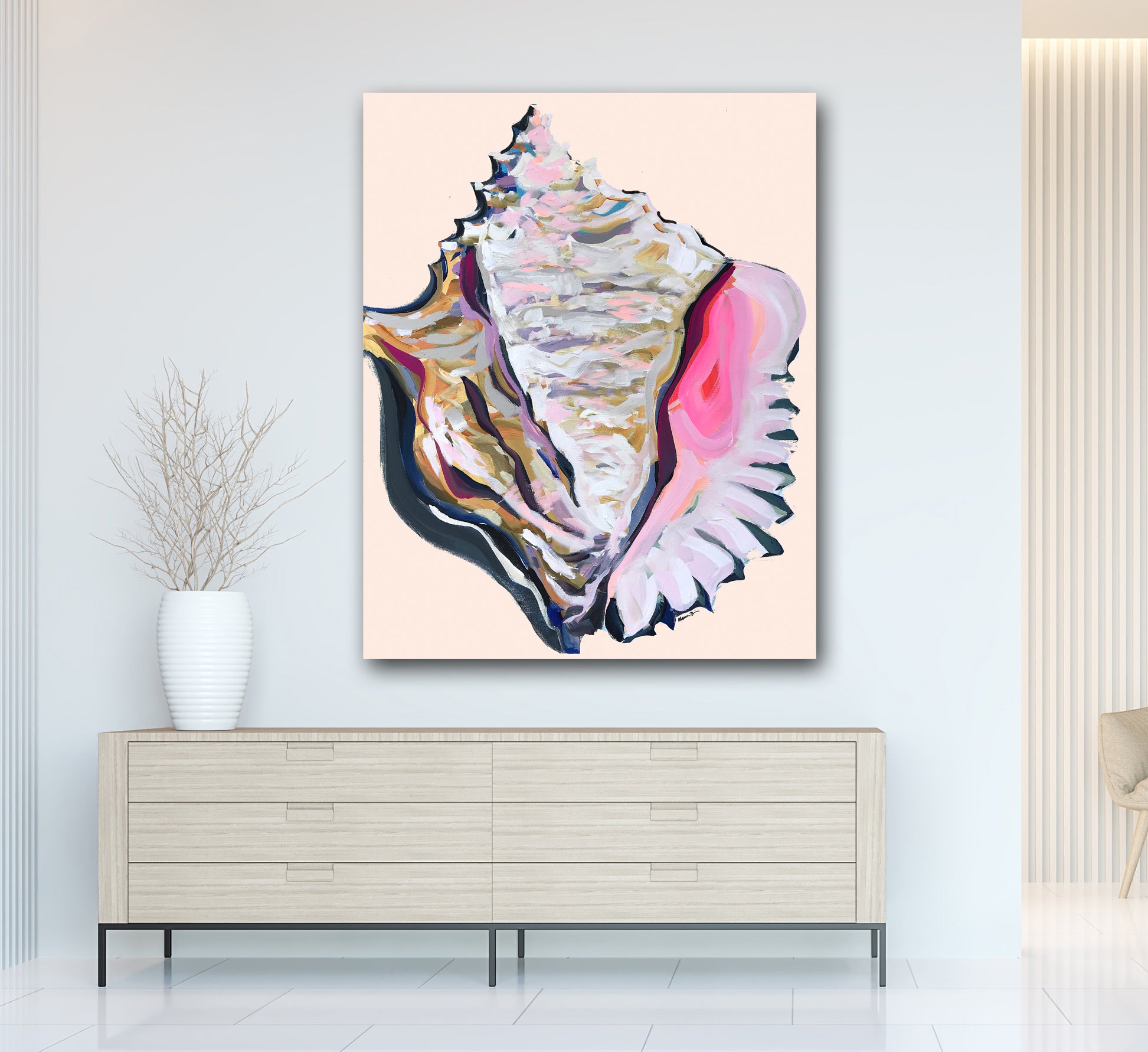 Print on Paper or Canvas, "Shell on Blush" | Maren Devine Art, LLC